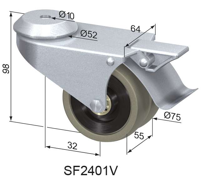Double Castors Ø 75, rubber | Rollco